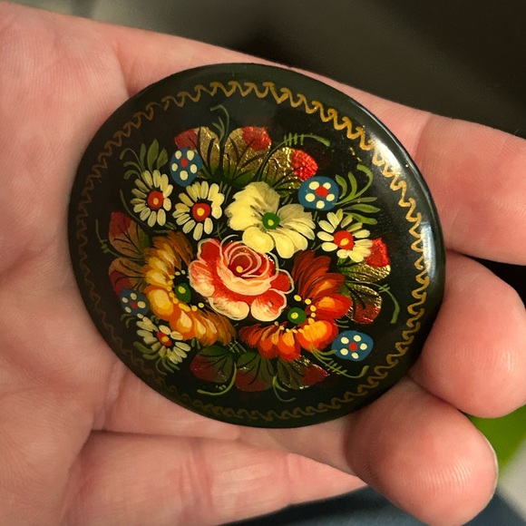 Source Unknown | Accessories | Vintage Hand Painted Floral Wood Brooch ...